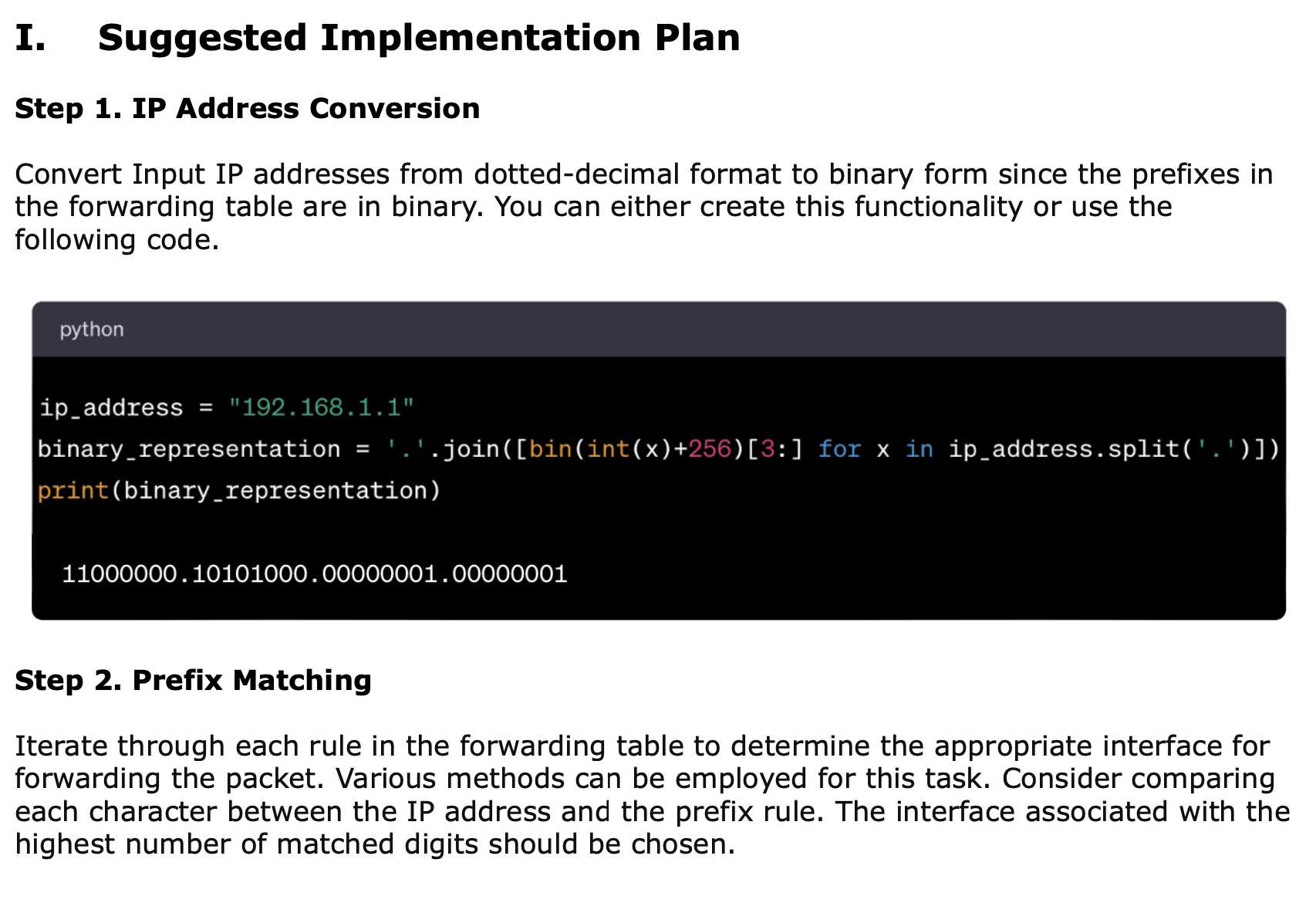 Solved I. Suggested Implementation PlanStep 1. ﻿IP Address | Chegg.com