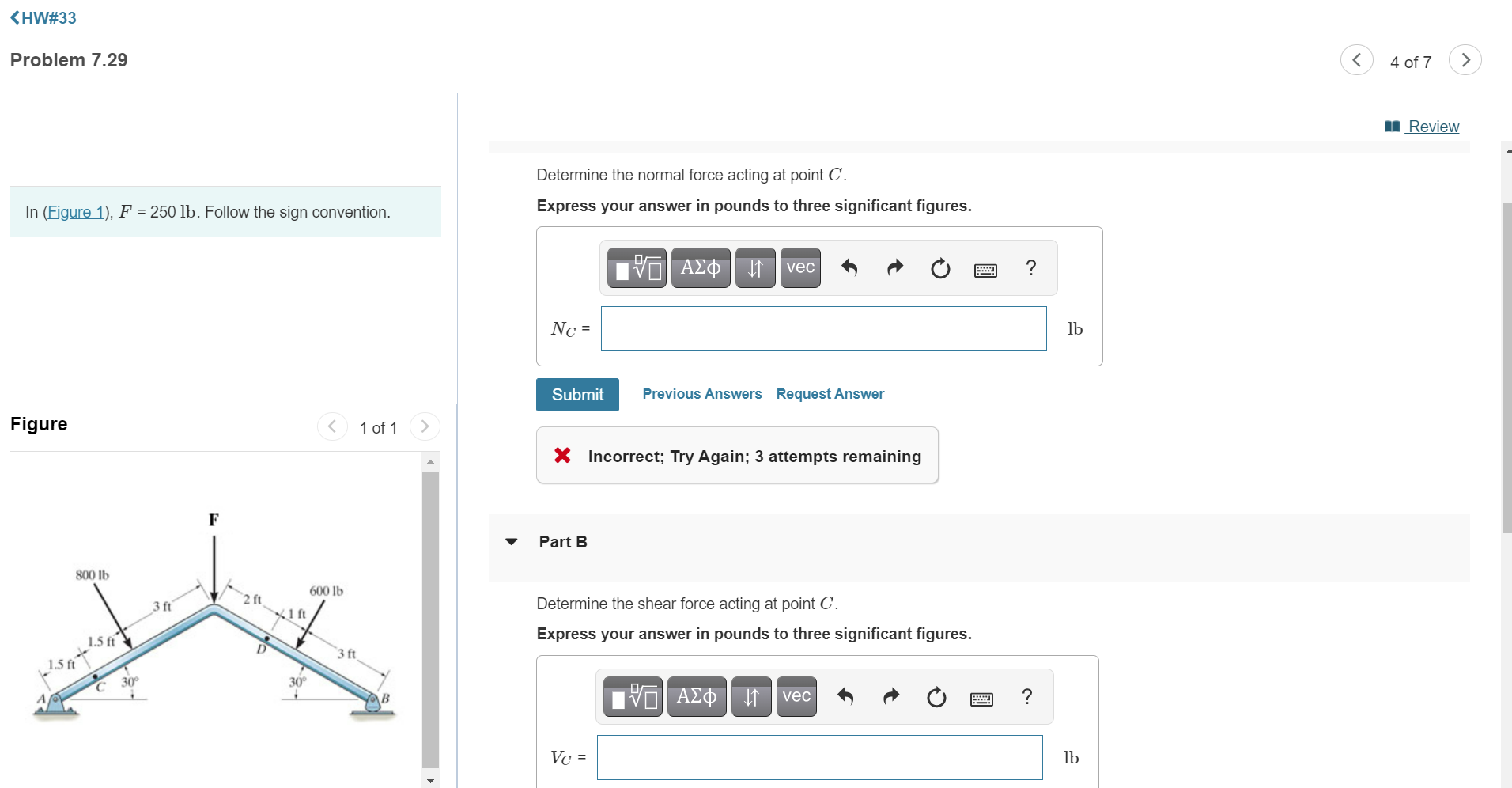 Solved Review Determine the normal force acting at point C. | Chegg.com
