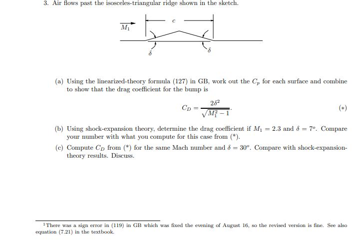 Solved 3. Air flows past the isosceles-triangular ridge | Chegg.com