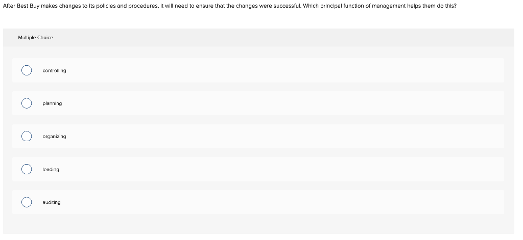 Solved Multiple Choice controlling planning organizing | Chegg.com