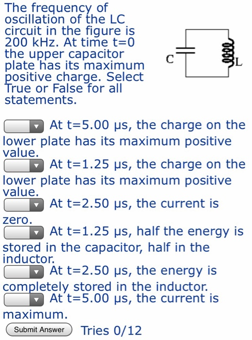 Solved The frequency of oscillation of the LC circuit in the | Chegg.com