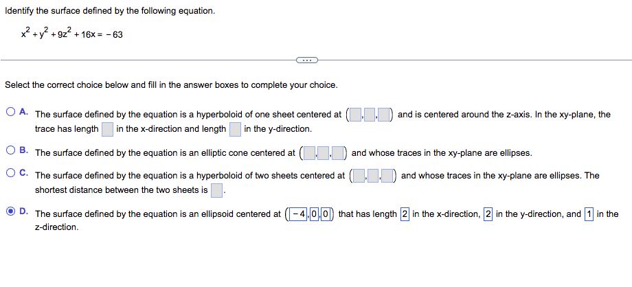 Solved Identify the surface defined by the following | Chegg.com