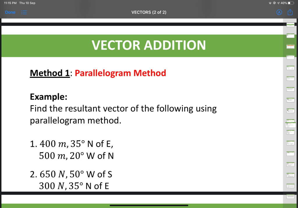 Solved 11:15 PM Thu 10 Sep 4 40% Done VECTORS (2 of 2) | Chegg.com