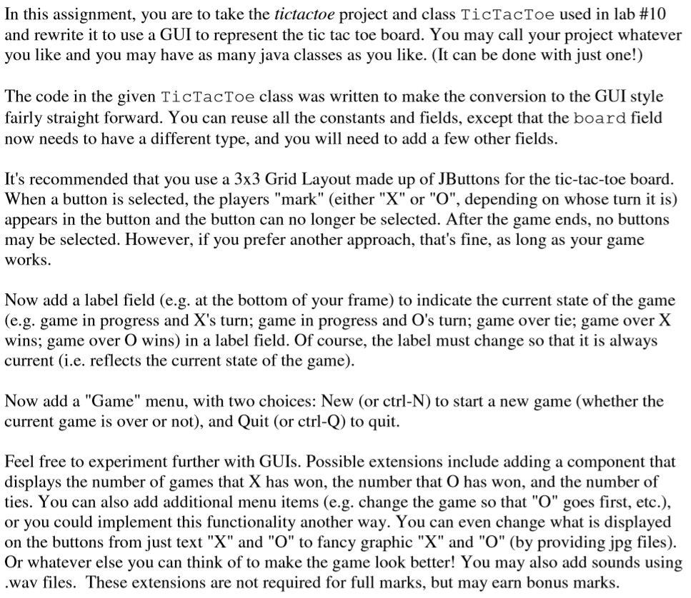 Solved Class TicTacToe import java.util.*; /** * A class | Chegg.com