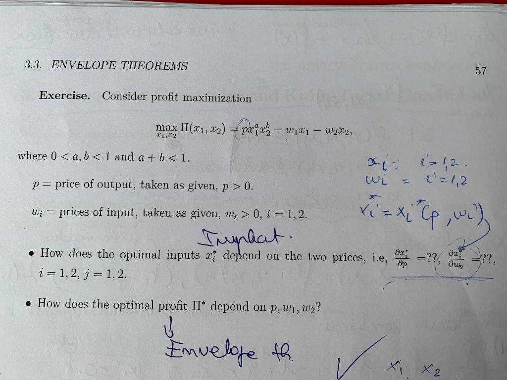 Solved 3.3. ENVELOPE THEOREMS 57 Exercise. Consider profit | Chegg.com
