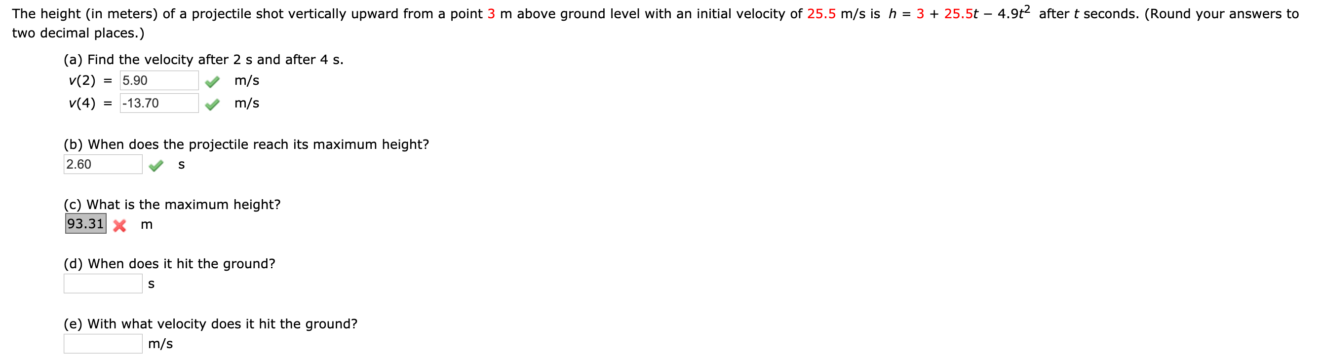 Solved The height (in meters) of a projectile shot | Chegg.com