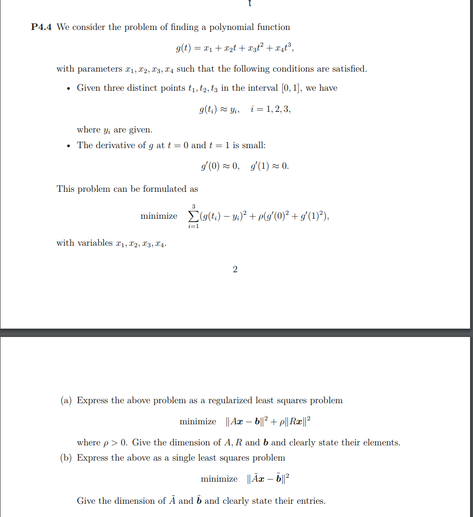 Solved P4.4 We consider the problem of finding a polynomial | Chegg.com