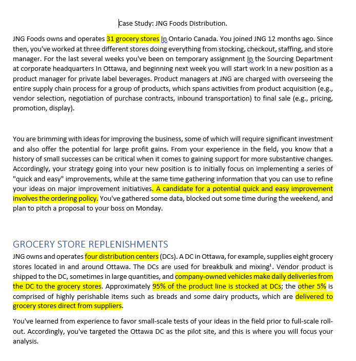 Kase Study: JNG Foods Distribution. JNG Foods owns | Chegg.com
