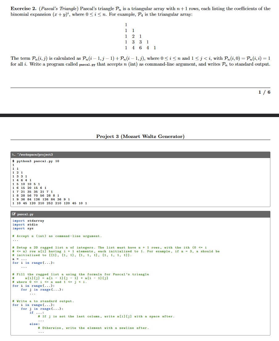 Solved Exercise 2. (Pascal's Triangle) Pascal's triangle Pn | Chegg.com