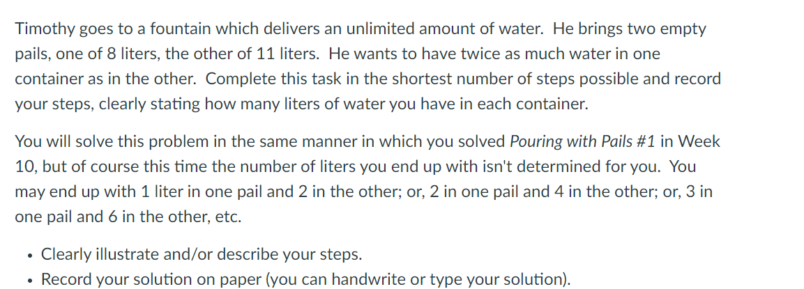Solved Timothy goes to a fountain which delivers an | Chegg.com