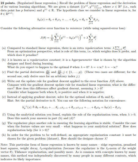 22 Points Regularized Linear Regression Recall The 3655