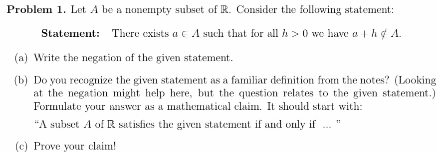 Solved Problem 1. ﻿Let A ﻿be a nonempty subset of R. | Chegg.com