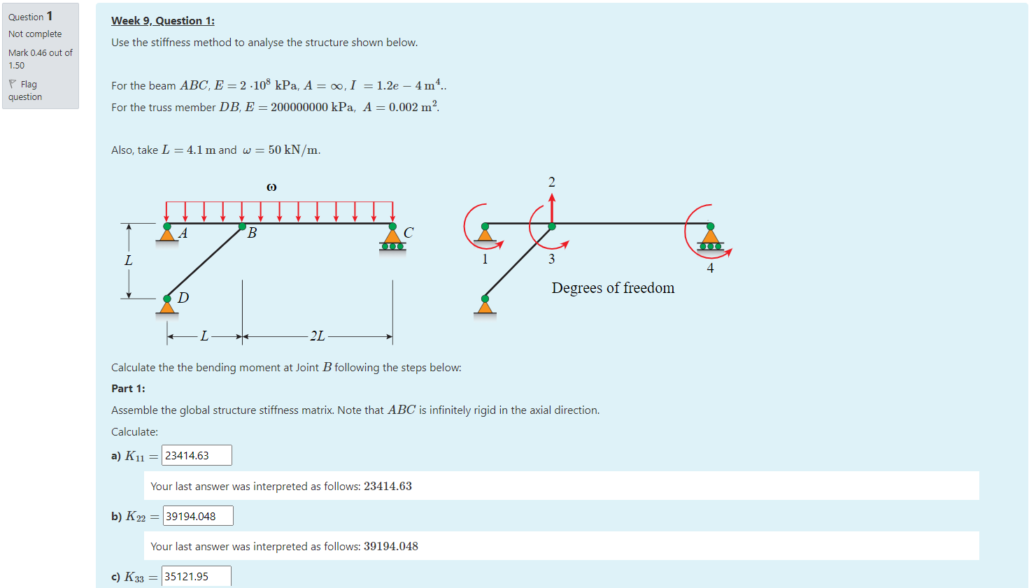 Solved Use the stiffness method to analyse the structure | Chegg.com
