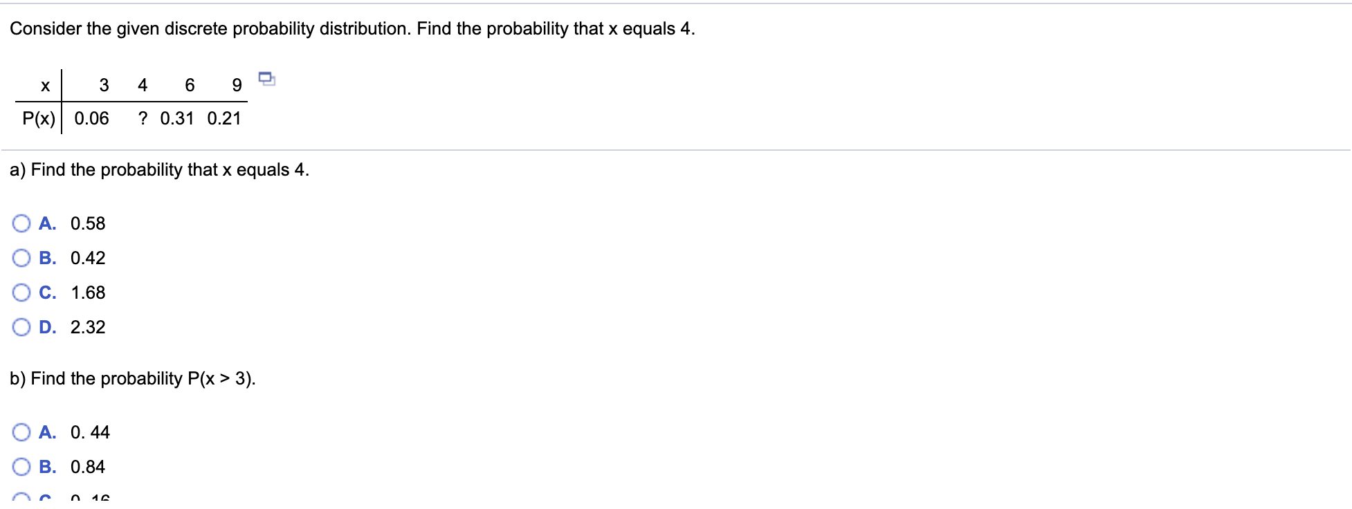 Solved Consider the given discrete probability distribution. | Chegg.com