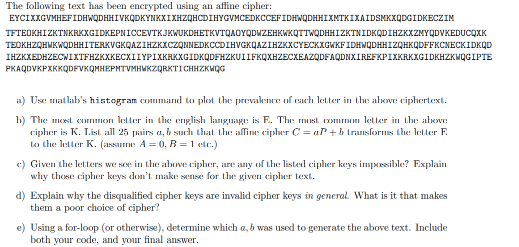 The following text has been encrypted using an affine | Chegg.com