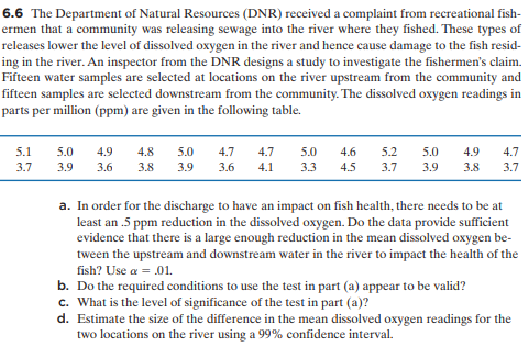 Solved 6.6 The Department of Natural Resources (DNR) | Chegg.com