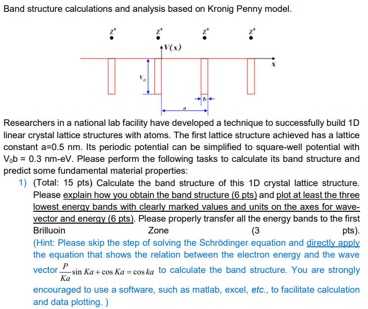 Solved Band structure calculations and analysis based on | Chegg.com