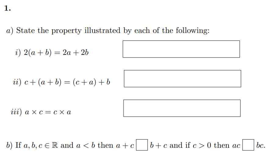 Solved a) State the property illustrated by each of the | Chegg.com