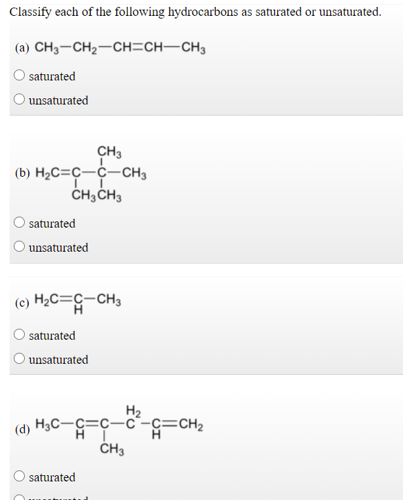 Solved Classify each of the following hydrocarbons as | Chegg.com