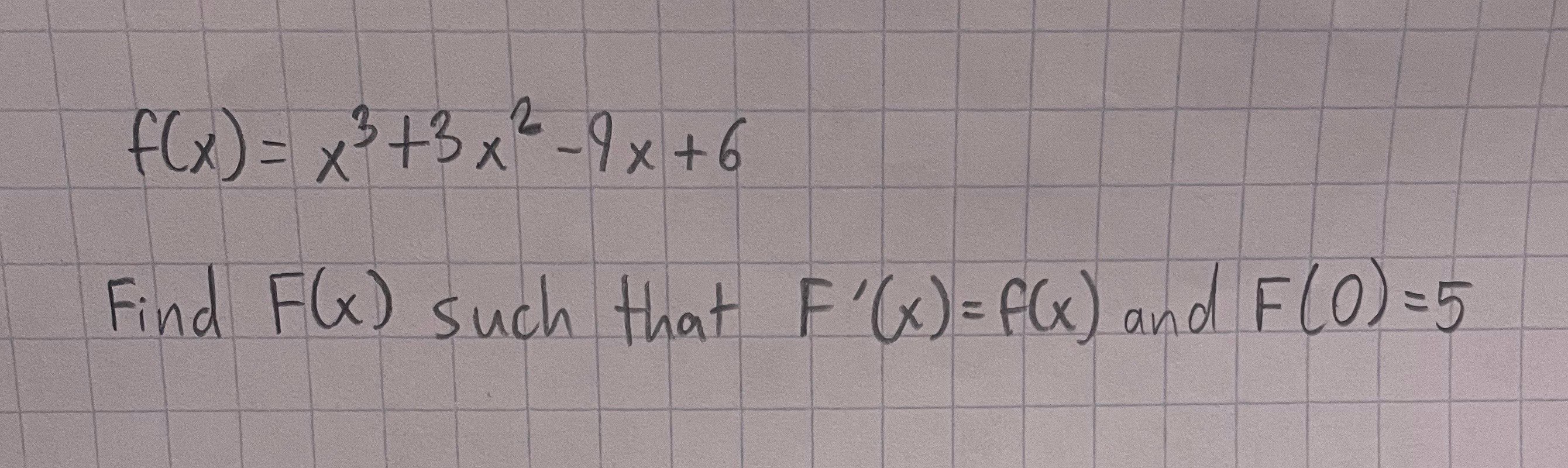 Solved f(x)=x3+3x2−9x+6 Find F(x) such that F′(x)=F(x) and | Chegg.com