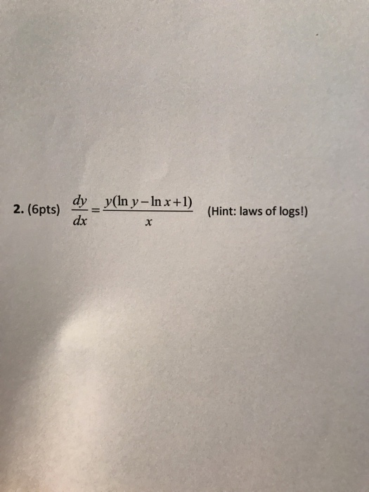 Solved dy/dx = y(ln y - ln x = 1)/x | Chegg.com