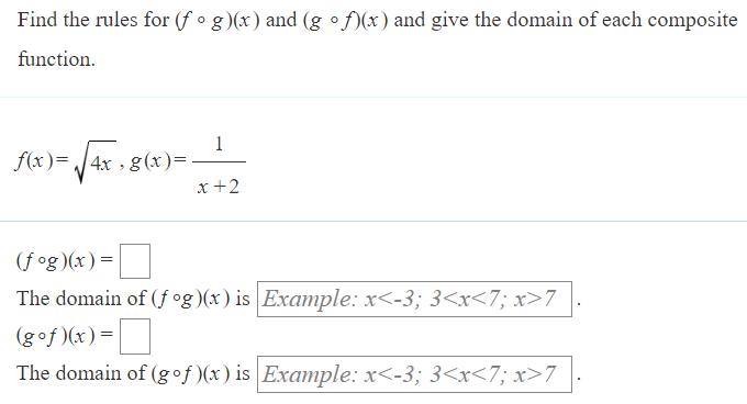 Solved Find the rules for (f@g)(x) ﻿and (g@f)(x) ﻿and give | Chegg.com