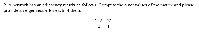 Solved 2. A network has an adjacency matrix as follows. | Chegg.com