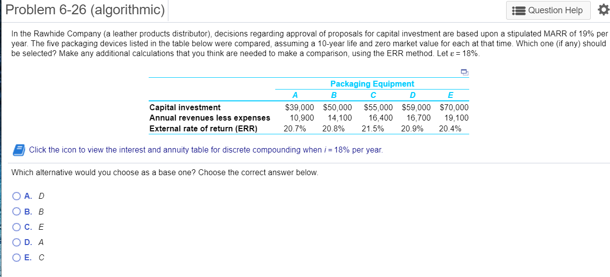 Solved Problem 6-26 (algorithmic) : Question Help In the | Chegg.com