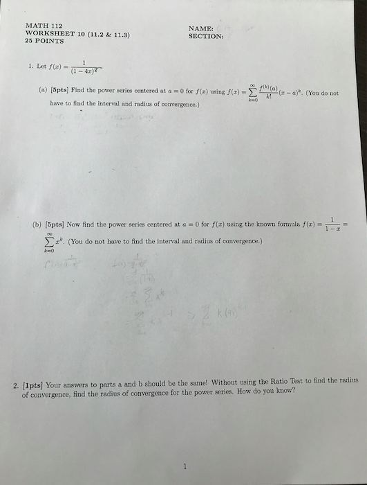 Solved MATH 112 WORKSHEET 10 (11.2 & 11.3) 25 POINTS NAME | Chegg.com