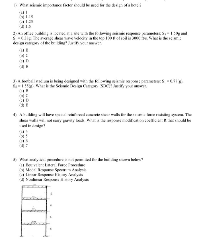 Solved 1) What seismic importance factor should be used for | Chegg.com