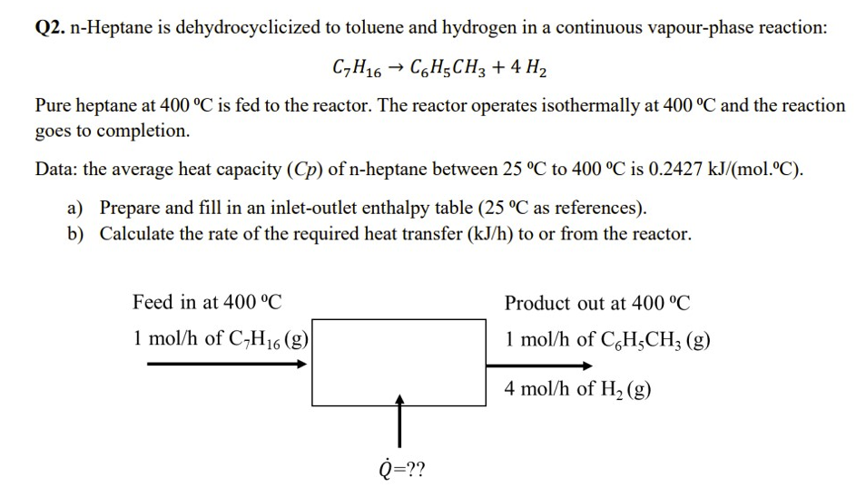 Solved Q2. n-Heptane is dehydrocyclicized to toluene and | Chegg.com