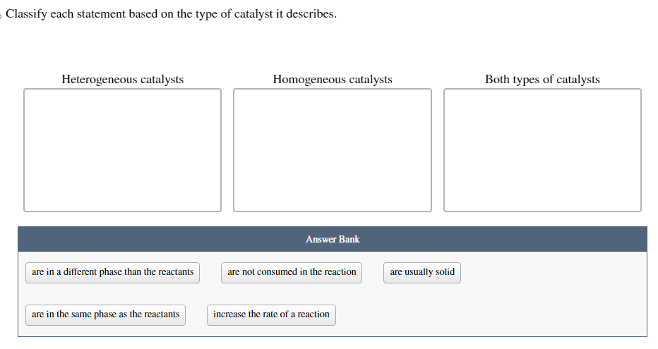 Solved Classify each statement based on the type of catalyst | Chegg.com