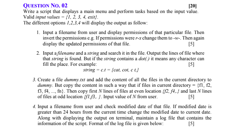 QUESTION No. 02 [20] Write a script that displays a | Chegg.com