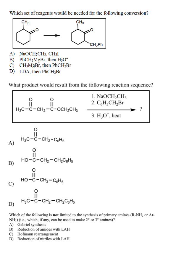Solved Which set of reagents would be needed for the | Chegg.com