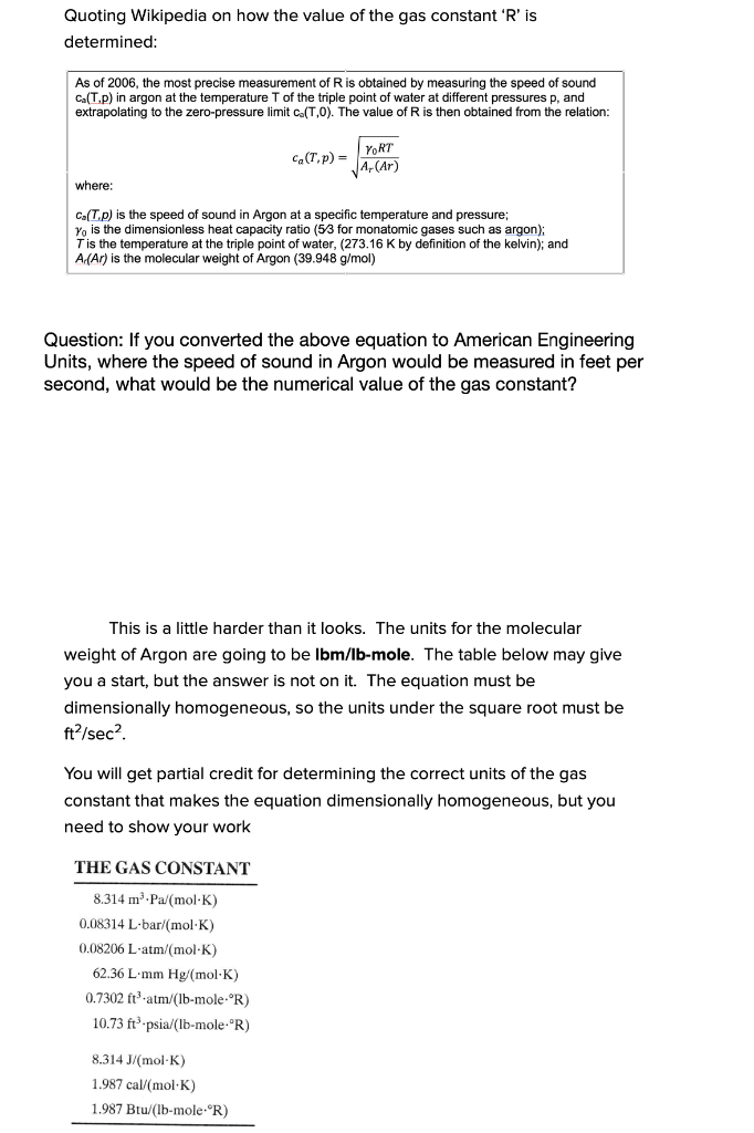 Solved Quoting Wikipedia on how the value of the gas | Chegg.com