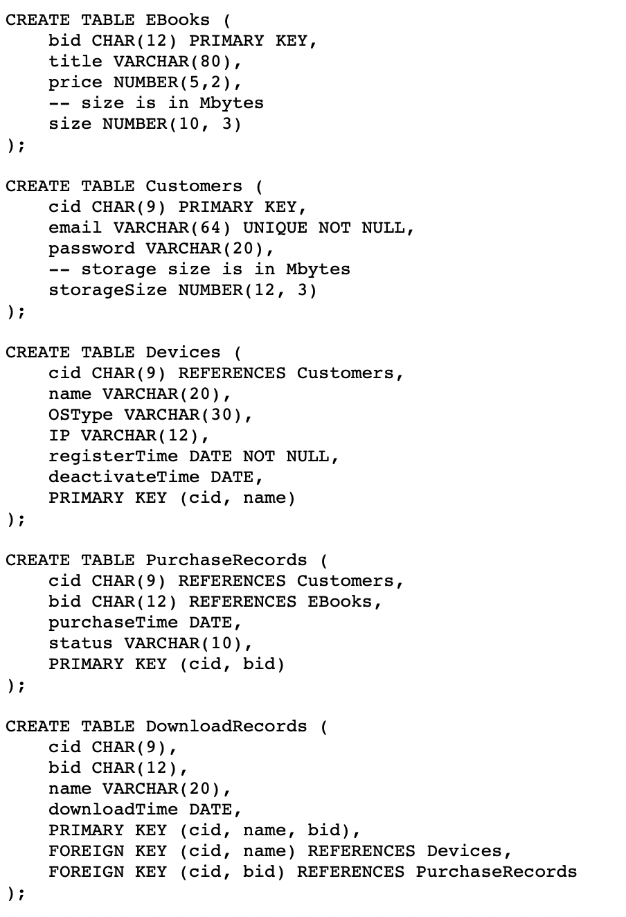 Solved Customers(cid, email, password, storageSize) | Chegg.com