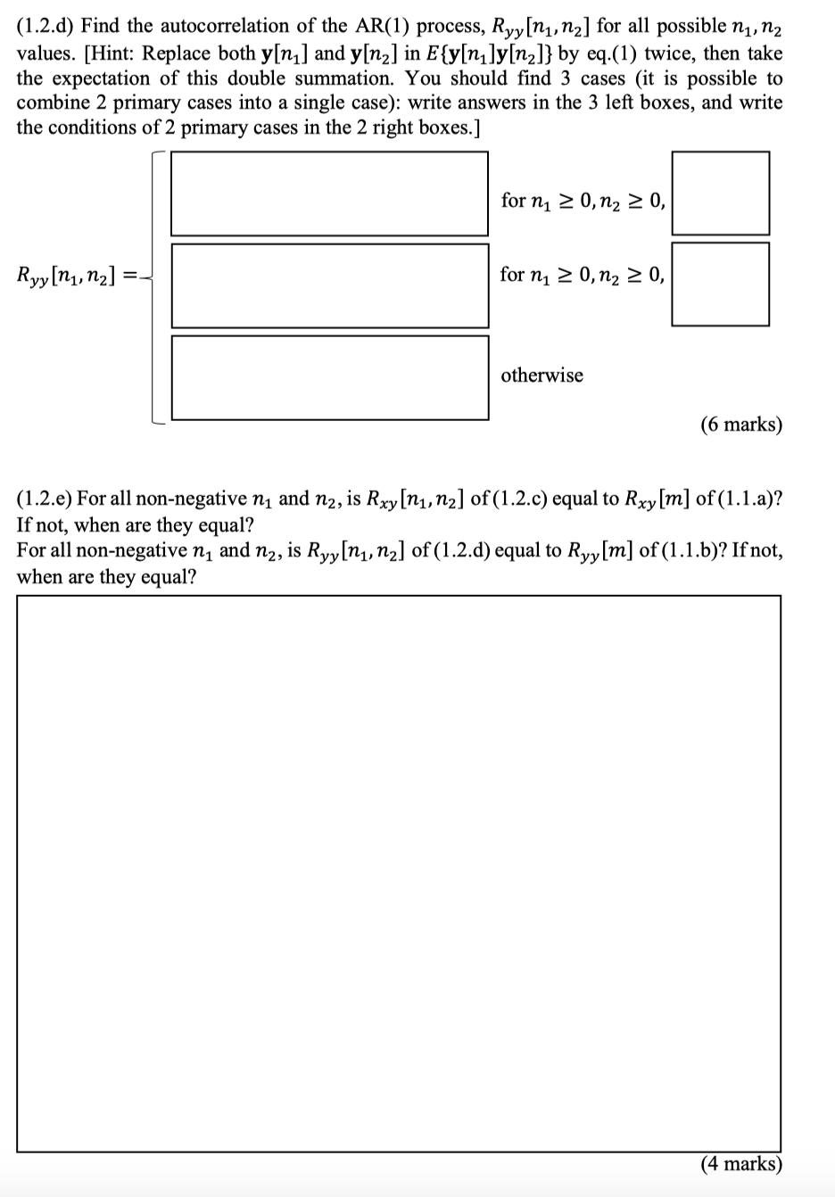 1 2 D Find The Autocorrelation Of The Ar 1