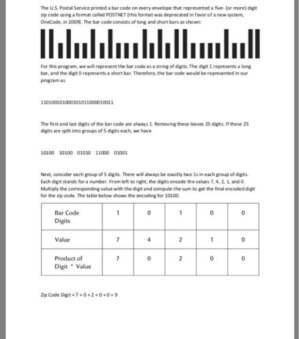 Solved The U.S. Postal Service printed a bar code on every | Chegg.com