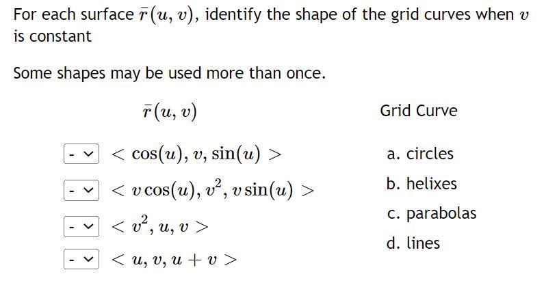 Solved For each surface rˉ(u,v), identify the shape of the | Chegg.com