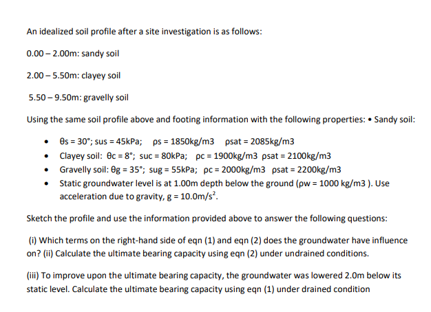 Solved An idealized soil profile after a site investigation | Chegg.com