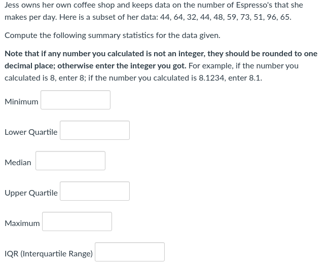 Solved Jess owns her own coffee shop and keeps data on the | Chegg.com