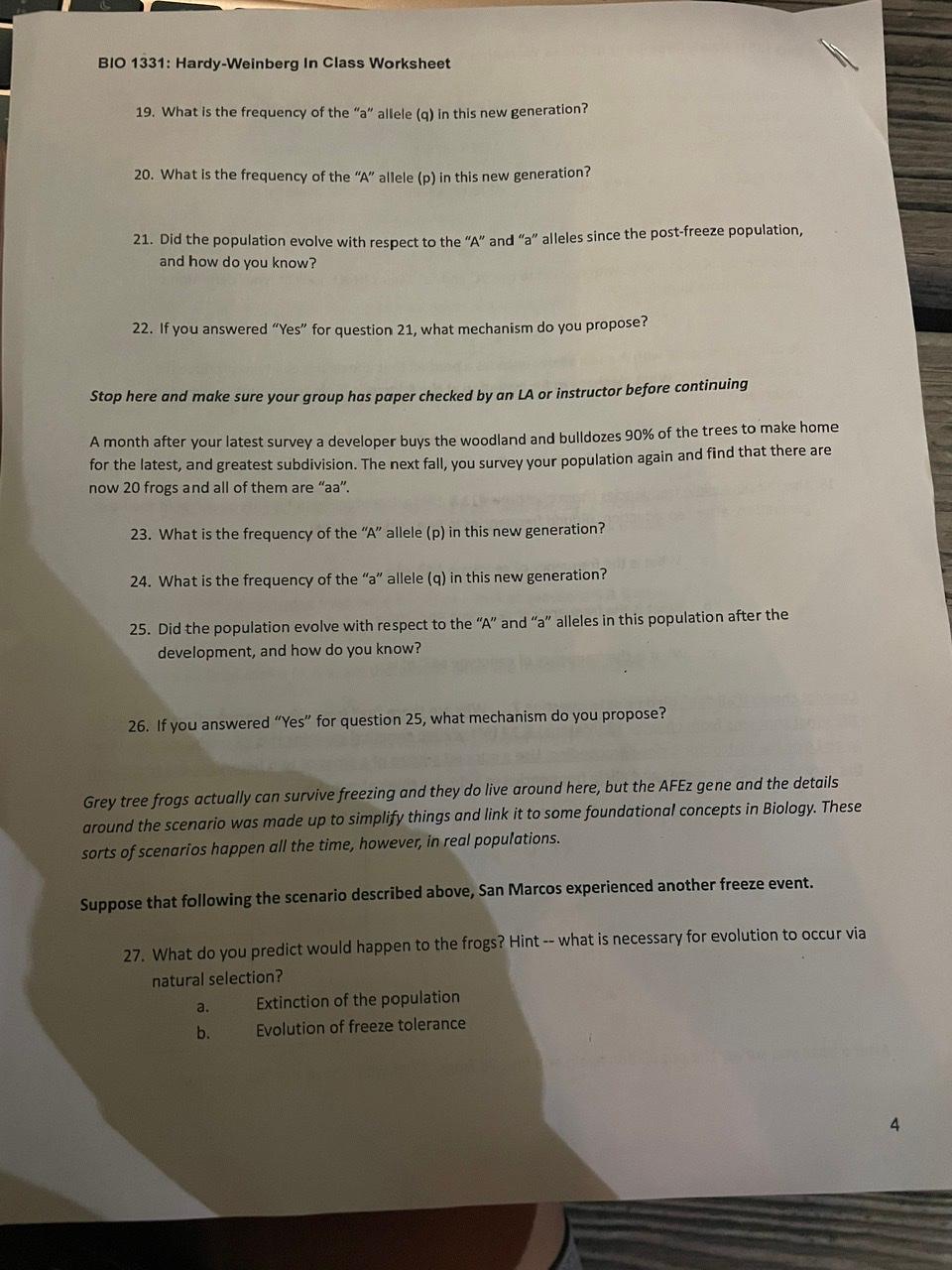 Solved BIO 1331: Hardy-Veinberg In Class Worksheet Emily | Chegg.com