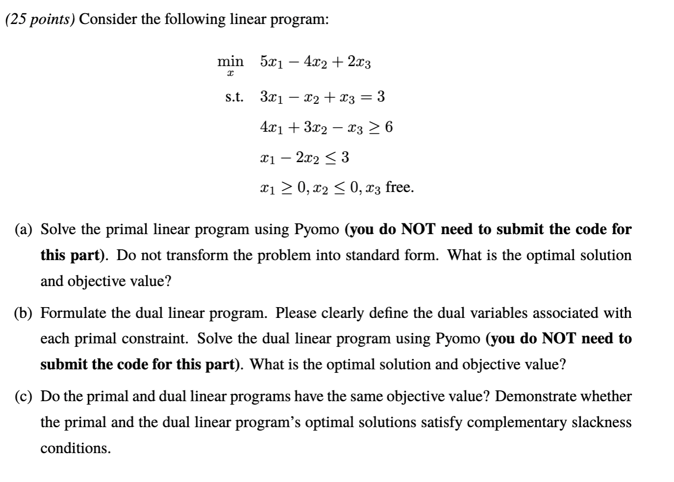(25 points) Consider the following linear program: | Chegg.com