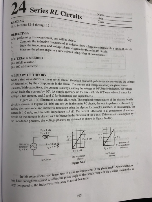 Solved 24 Series RL CircuitsCna Name READING Text, Sections | Chegg.com