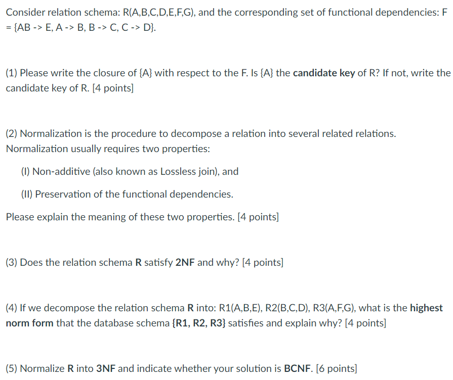 Solved Consider relation schema: R(A,B,C,D,E,F,G), and the | Chegg.com