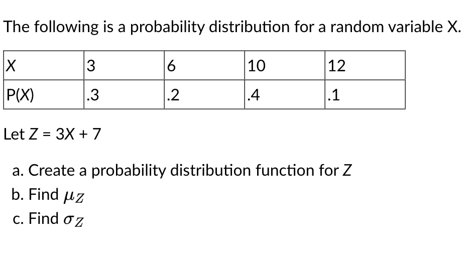 Solved The following is a probability distribution for a | Chegg.com