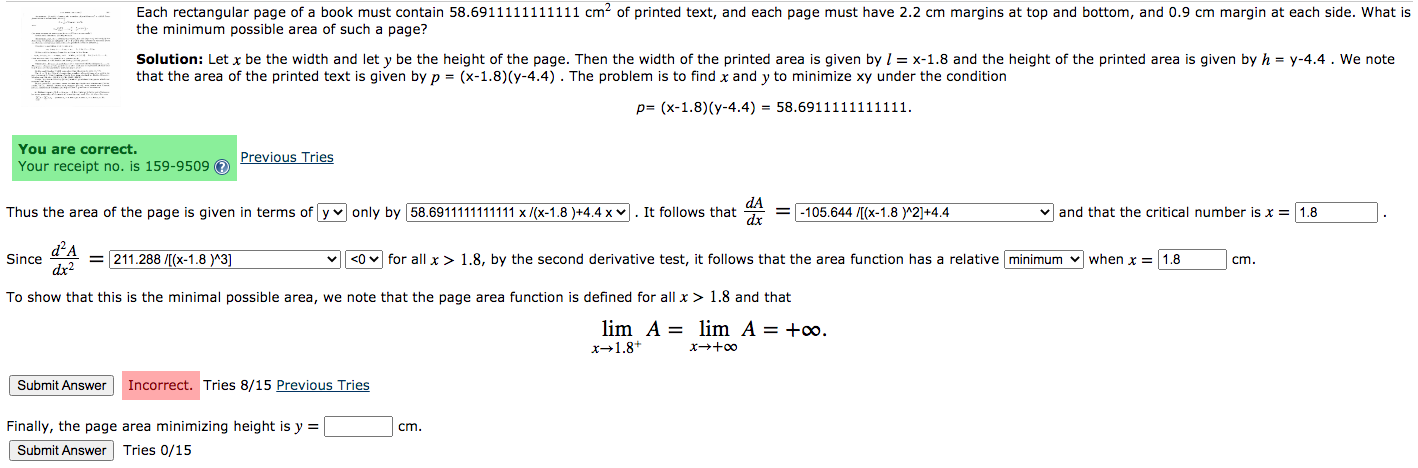 Solved the minimum possible area of such a page? that the | Chegg.com