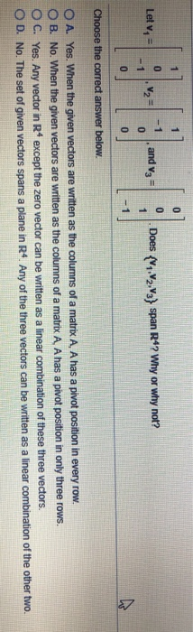 Solved 1 -1 and v3 0 Let v, , V2= -1 Does 1 span R4? Why or | Chegg.com