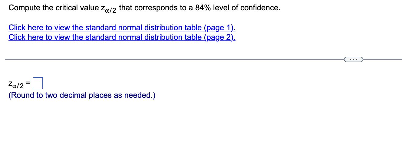 Solved Compute the critical value zα/2 that corresponds to a | Chegg.com