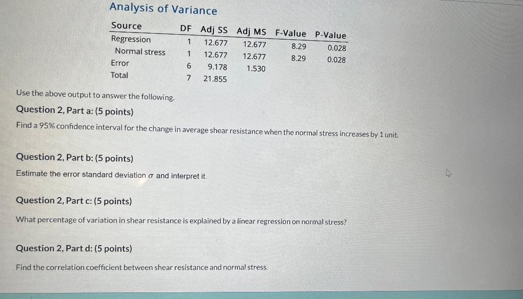 Solved Analysis of Variance Use the above output to answer | Chegg.com